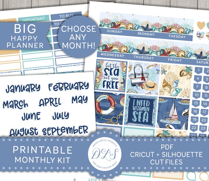 Big Happy Planner PRINTABLE Monthly Stickers, Summer Monthly Kit, Beach ...
