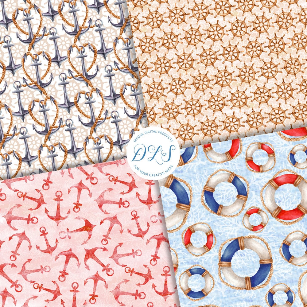 Nautical Digital Paper Nautical Scrapbook Paper Printable - Etsy
