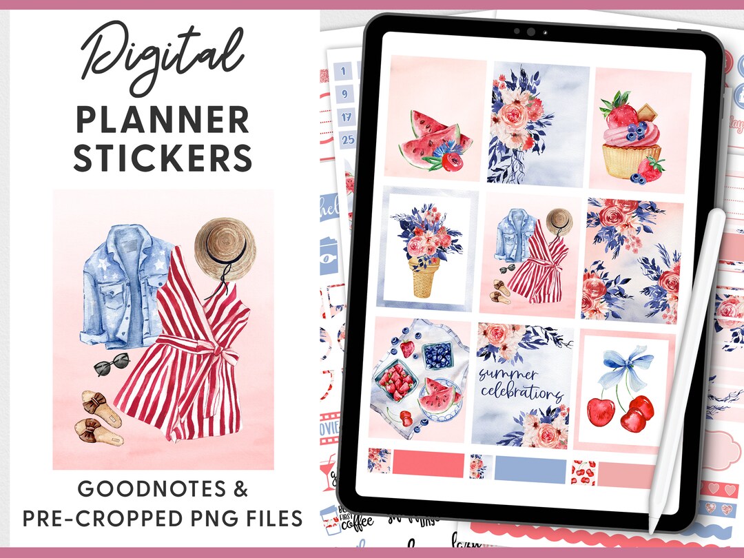 Summer Digital Planner Stickers, 4th of July Digital Stickers ...