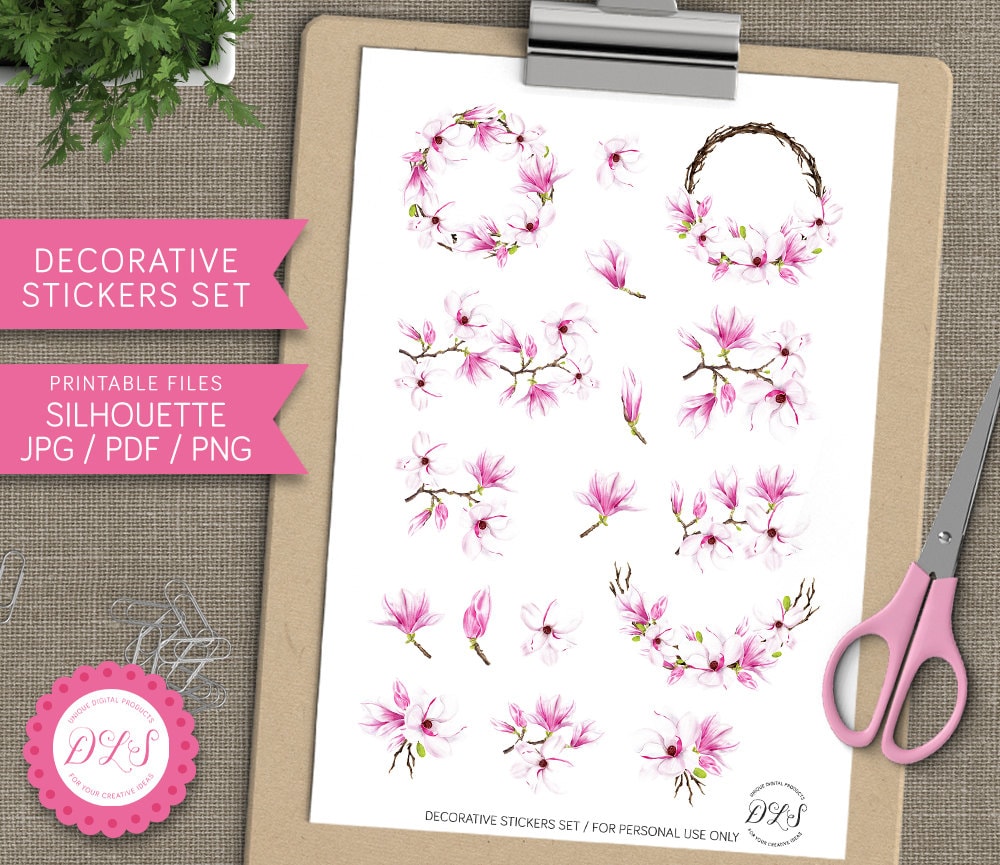 Floral Sticker Sheet Magnolia Stickers Flower Planner Pink Bouquets ...