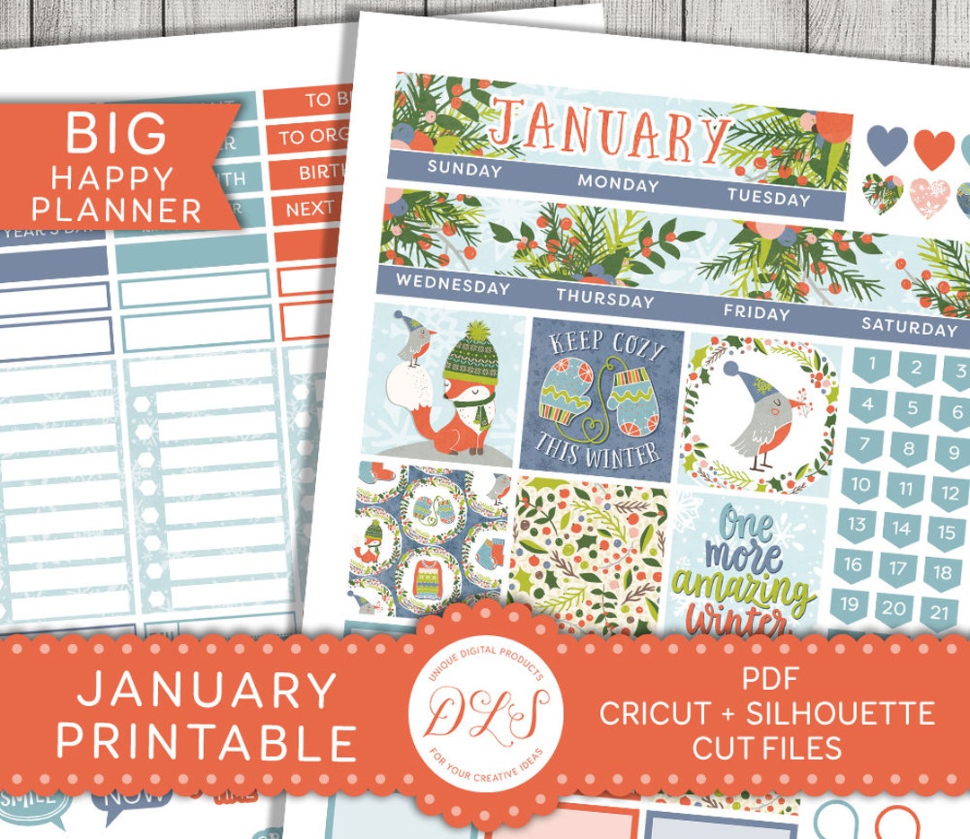 January Big Happy Planner Kit, Janury Big Happy Planner Stickers, Mambi ...