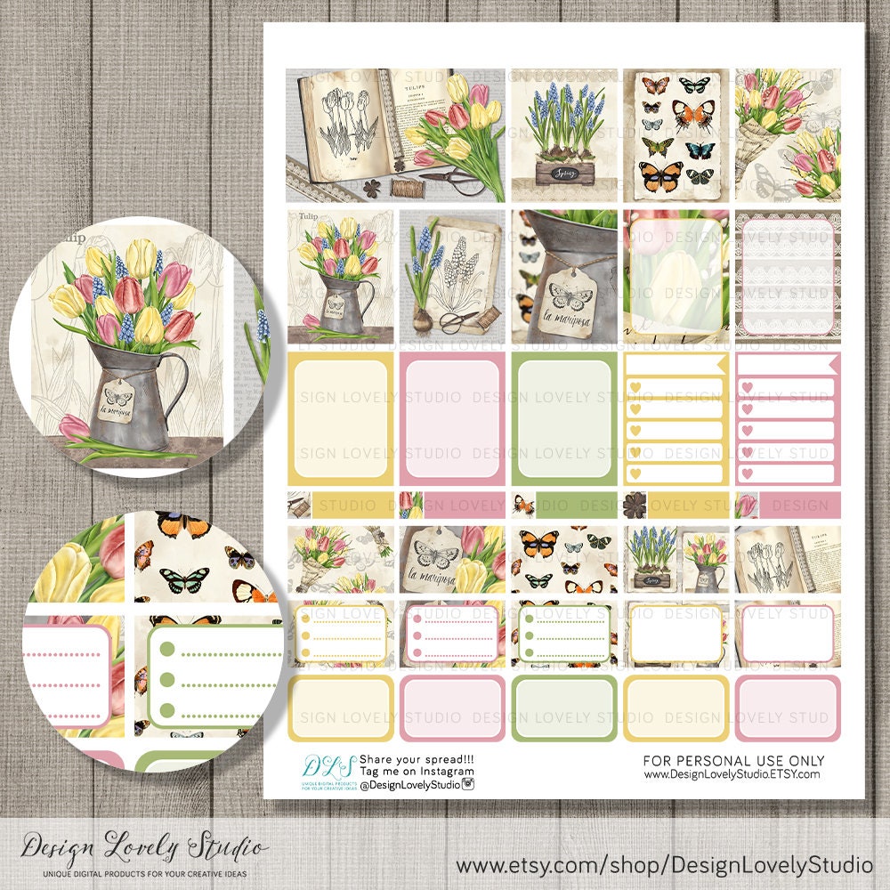 Printable SPRING Planner Stickers Spring Floral Stickers Kit | Etsy