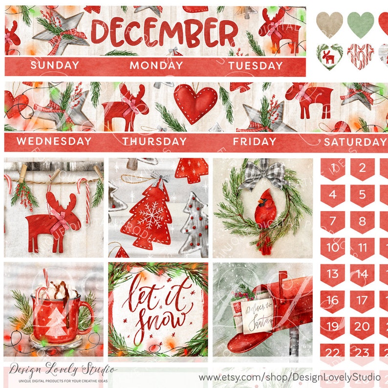 Printable DECEMBER Monthly Stickers Kit Big Happy Planner - Etsy