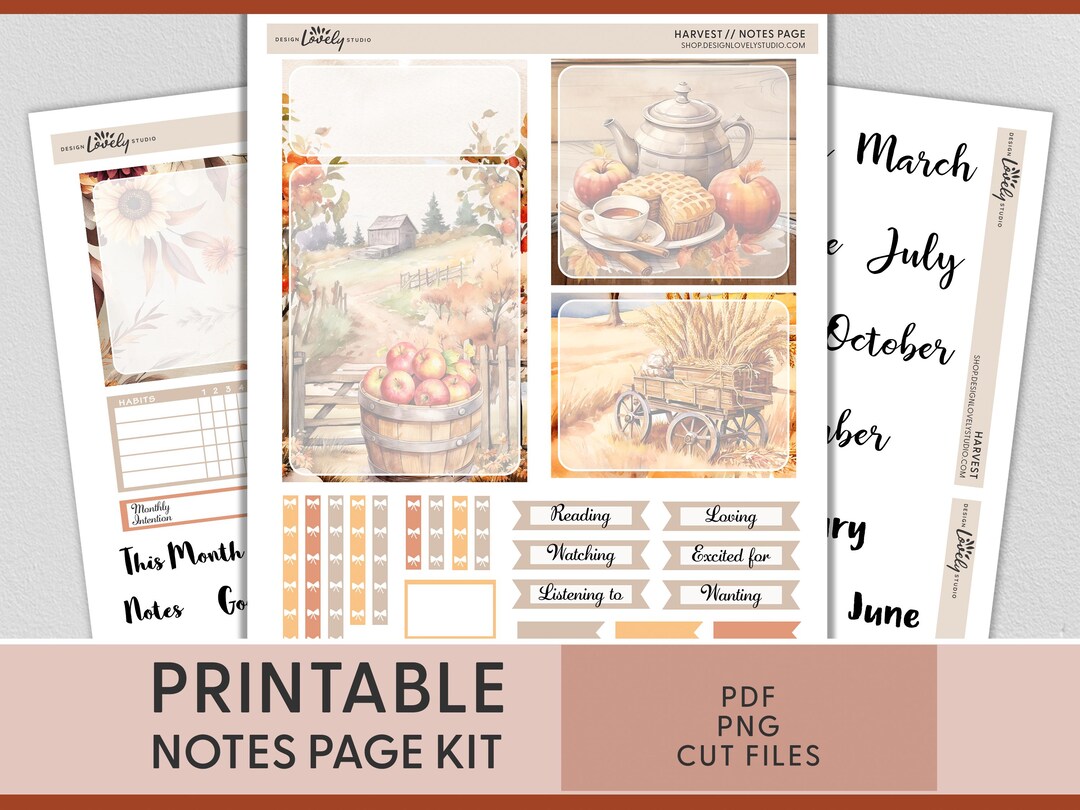 November Notes Page Kit, November Planner Stickers, Autumn Stickers ...