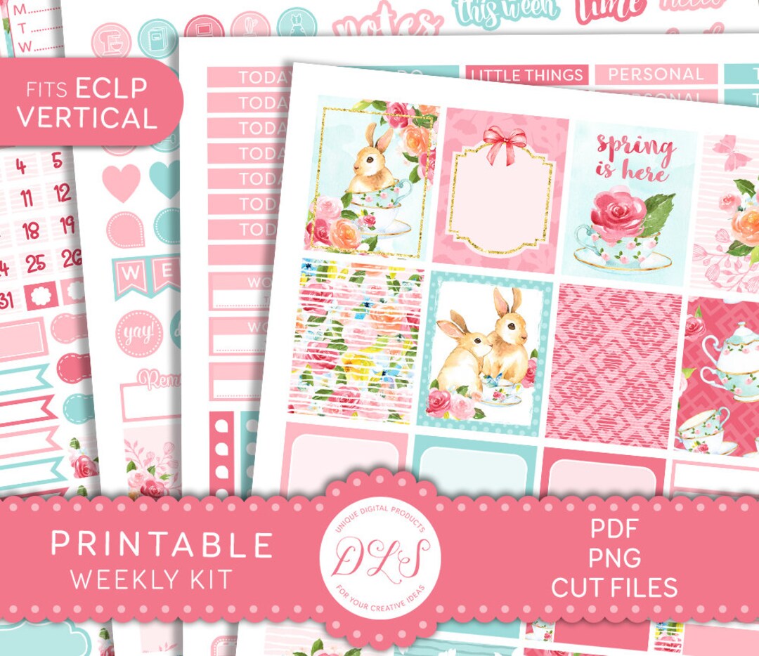 Printable EASTER Planner Stickers, Spring Planner Stickers, Cute Bunny ...