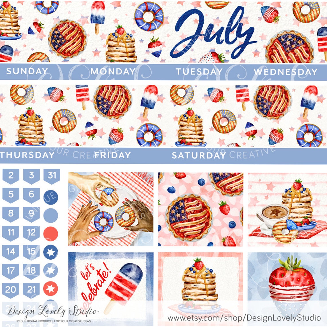 Printable JULY Monthly Stickers Kit Fits Erin Condren Life - Etsy