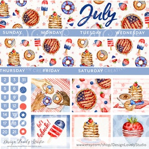 Printable JULY Monthly Stickers Kit, Fits Erin Condren Life Planner ...