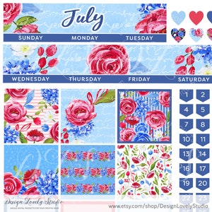 JULY Planner Stickers, Happy Planner Printable Stickers, July Monthly ...