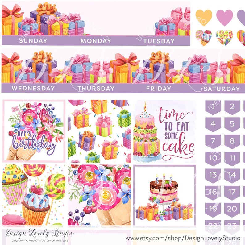 Birthday Monthly Planner Stickers Kit, Printable Monthly Planner ...