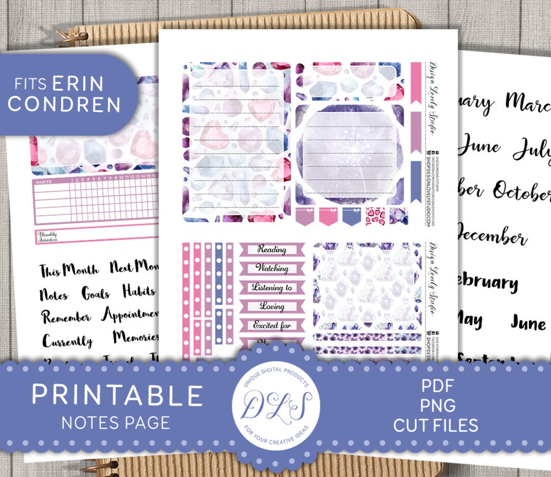 Printable NOTES PAGE Stickers, Monthly Notes Page, ECLP Dashboard ...