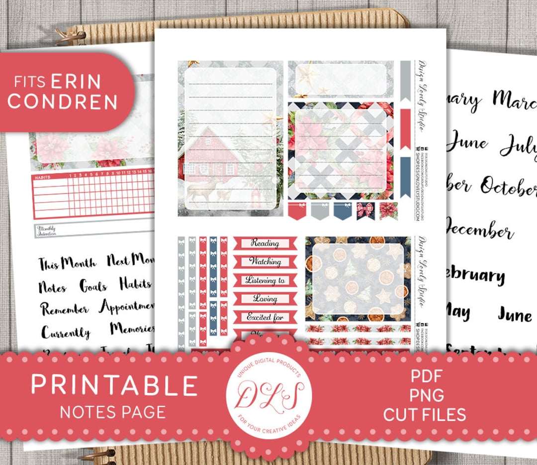 Printable DECEMBER Notes Page Stickers, December Planner Kit, Winter ...