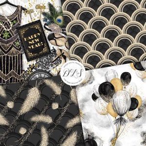 New Year's Eve Digital Paper, New Year Digital Backdrop, Gold Glitter ...