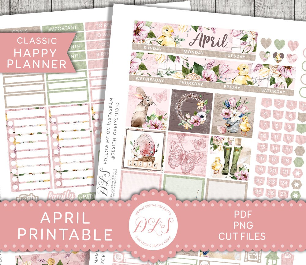 April Printable Happy Planner Stickers Easter Planner | Etsy