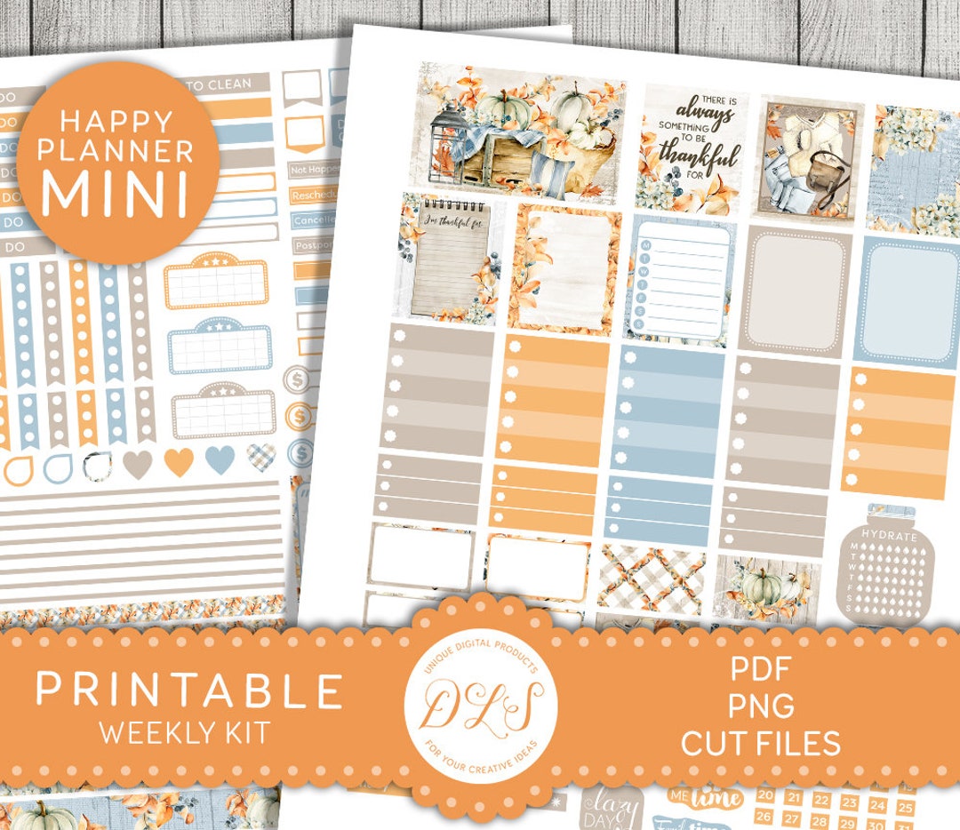 Printable THANKSGIVING Planner Stickers, Mini Happy Planner, November ...