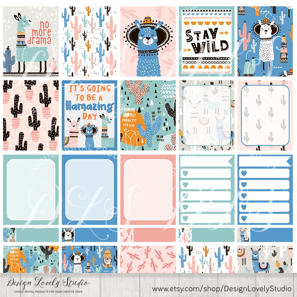 Llama Planner Stickers, Vertical Planner Stickers, Printable Weekly Kit ...