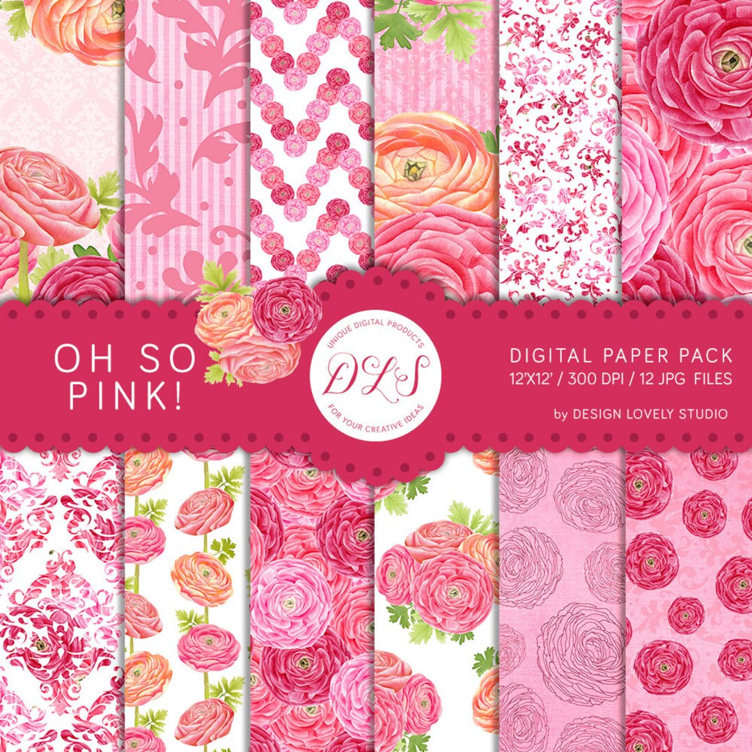 Spring Digital Paper Pack, Pink Floral Digital Paper Background, Summer ...