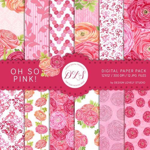FLORAL Digital Paper Pack Dahlias Pink Mint Background Floral - Etsy