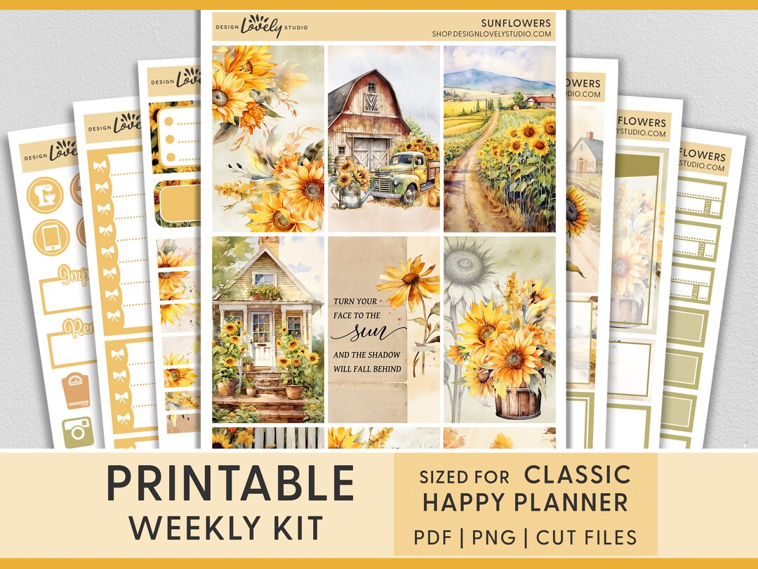 Sunflowers Planner Stickers, Happy Planner Stickers, Printable Planner ...