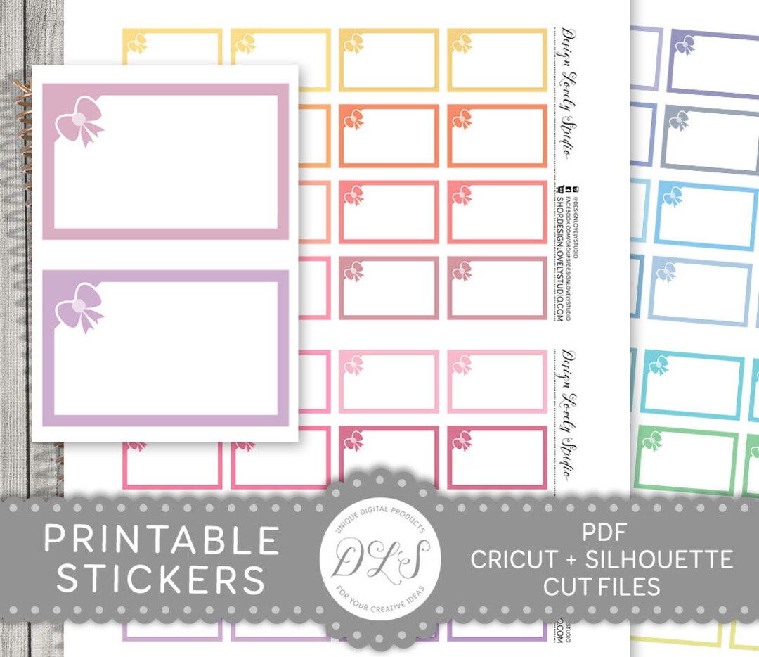 Bow Stickers for Planners, Printable Half Box Stickers, Printable Bow ...