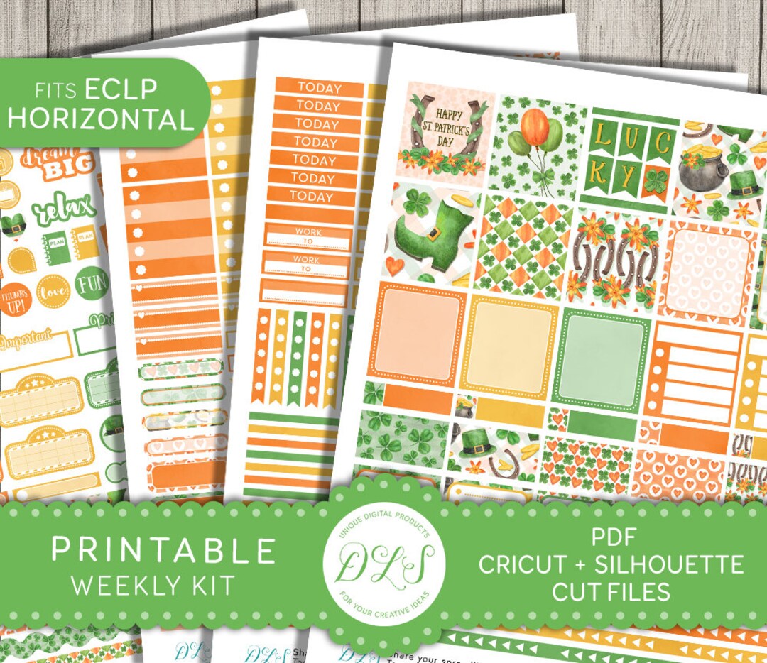Horizontal Planner Sticker Kit, St. Patrick's Day Planner Stickers ...