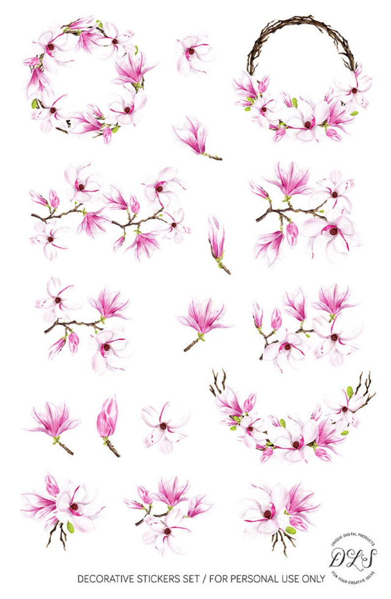 Floral Sticker Sheet Magnolia Stickers Flower Planner Pink - Etsy
