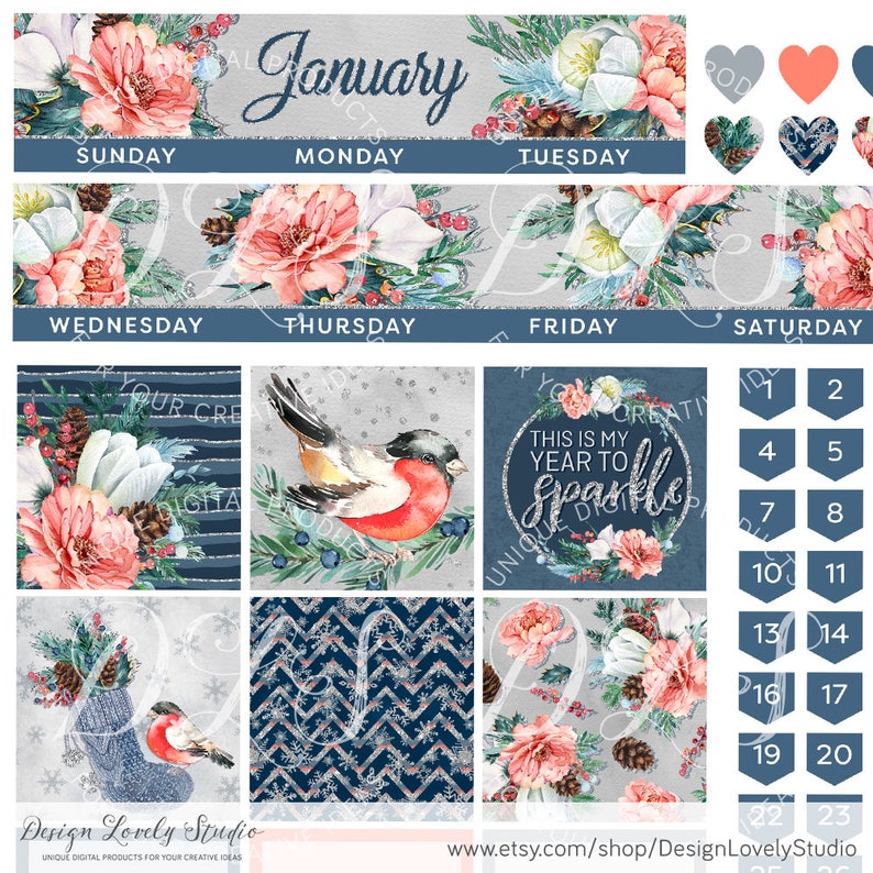 JANUARY Planner Stickers Kit Printable January Monthly Kit - Etsy