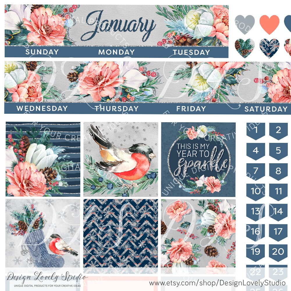 JANUARY Planner Stickers Kit Printable January Monthly Kit - Etsy