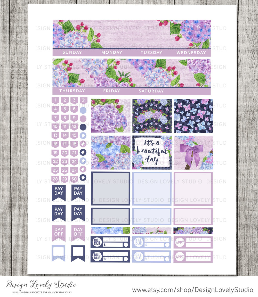 Printable Monthly Planner Stickers Kit Purple Floral Planner | Etsy