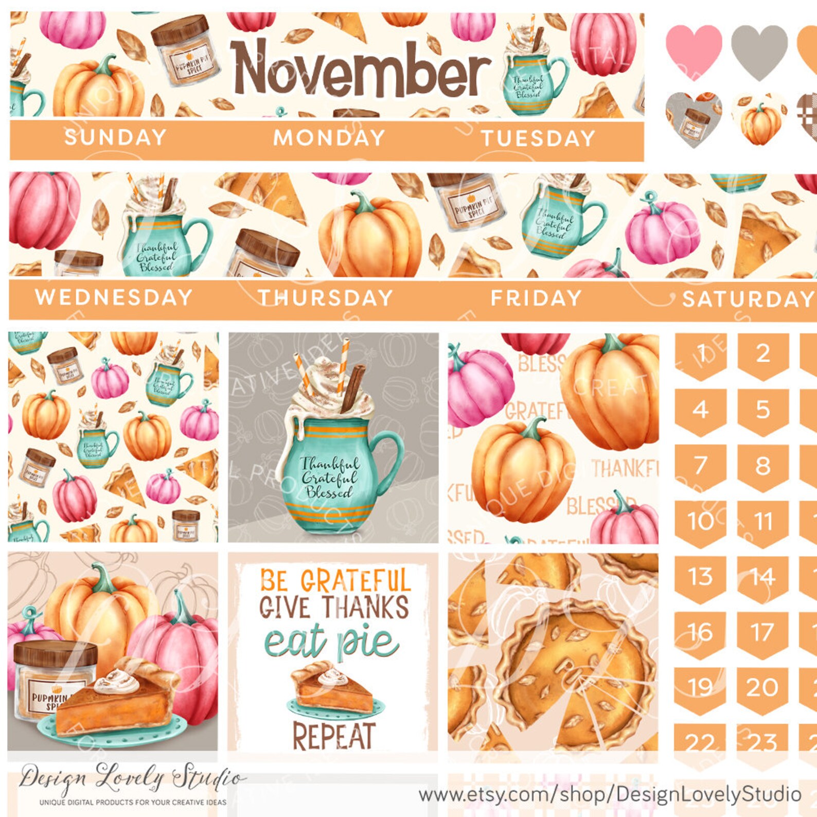 Printable NOVEMBER Monthly Stickers Kit, Big Happy Planner November Kit ...