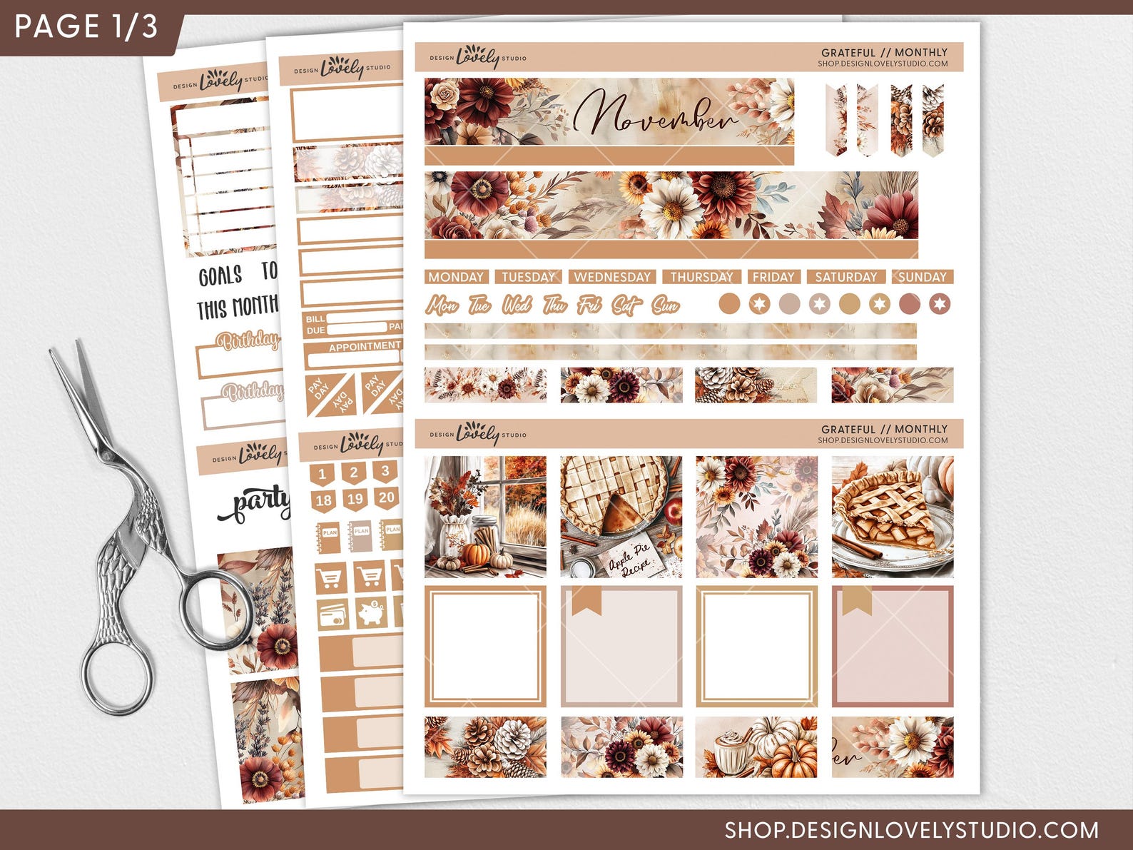 November Monthly Sticker Kit, Thanksgiving Planner Stickers, November ...