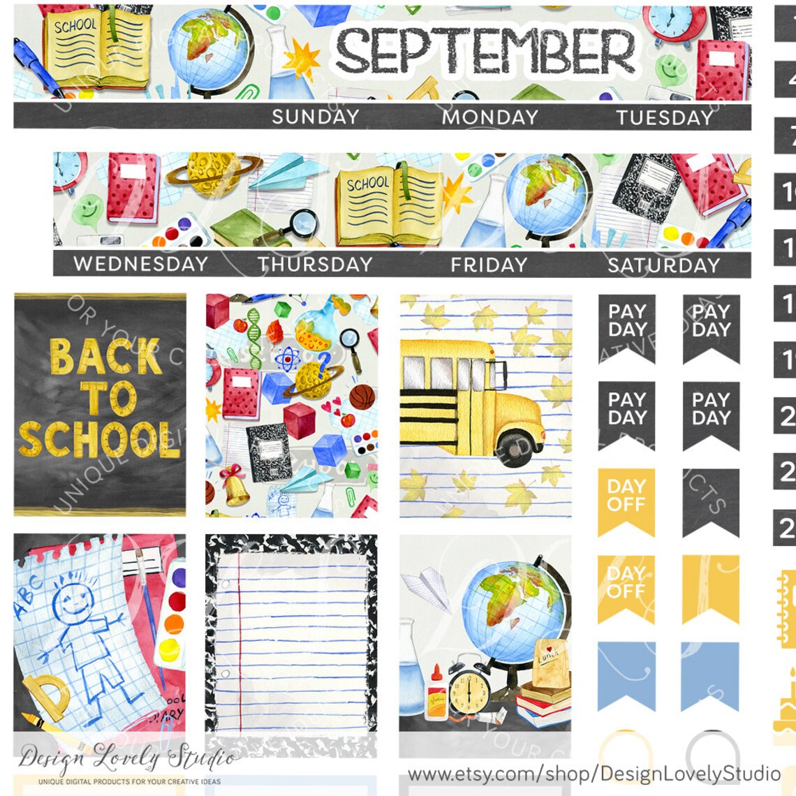 Back to School Planner Stickers, PRINTABLE September Monthly Kit, Mini ...
