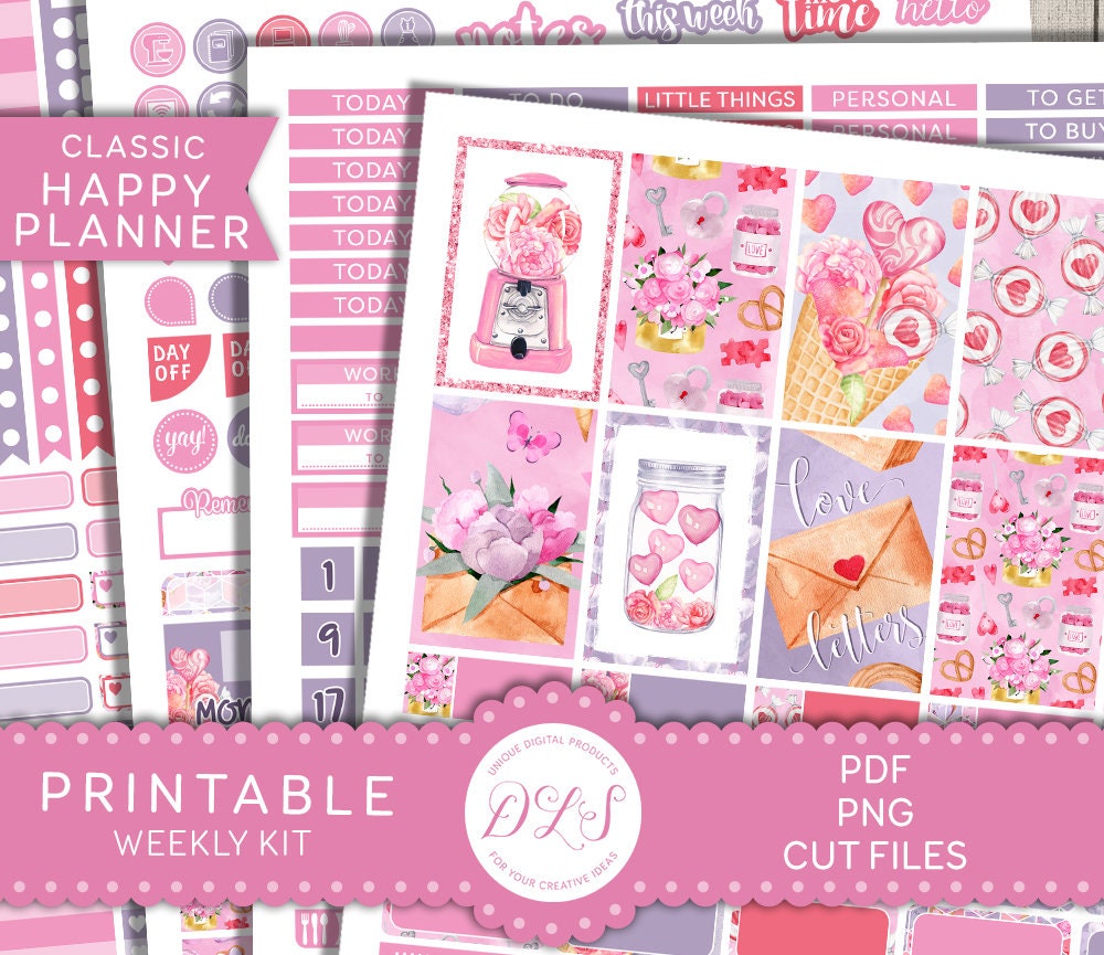 Printable VALENTINES Day Planner Stickers Happy Planner | Etsy