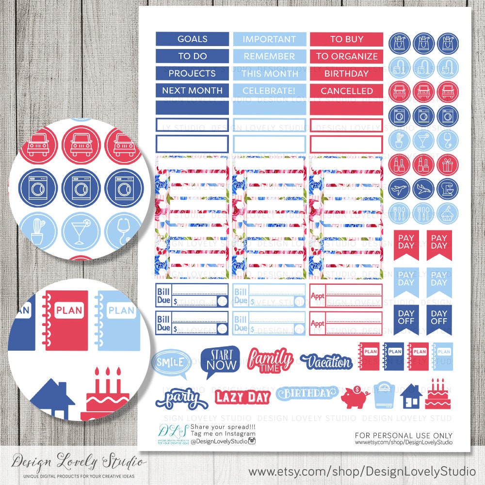 JULY Planner Stickers, Printable Planner Stickers, Big Happy Planner ...