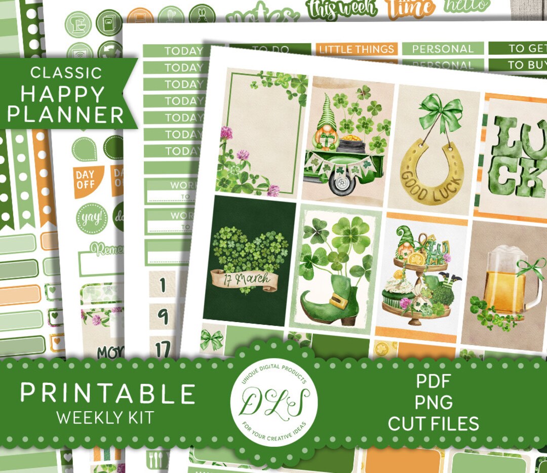 St Patrick's Day Planner Stickers Printable, March Planner Stickers ...