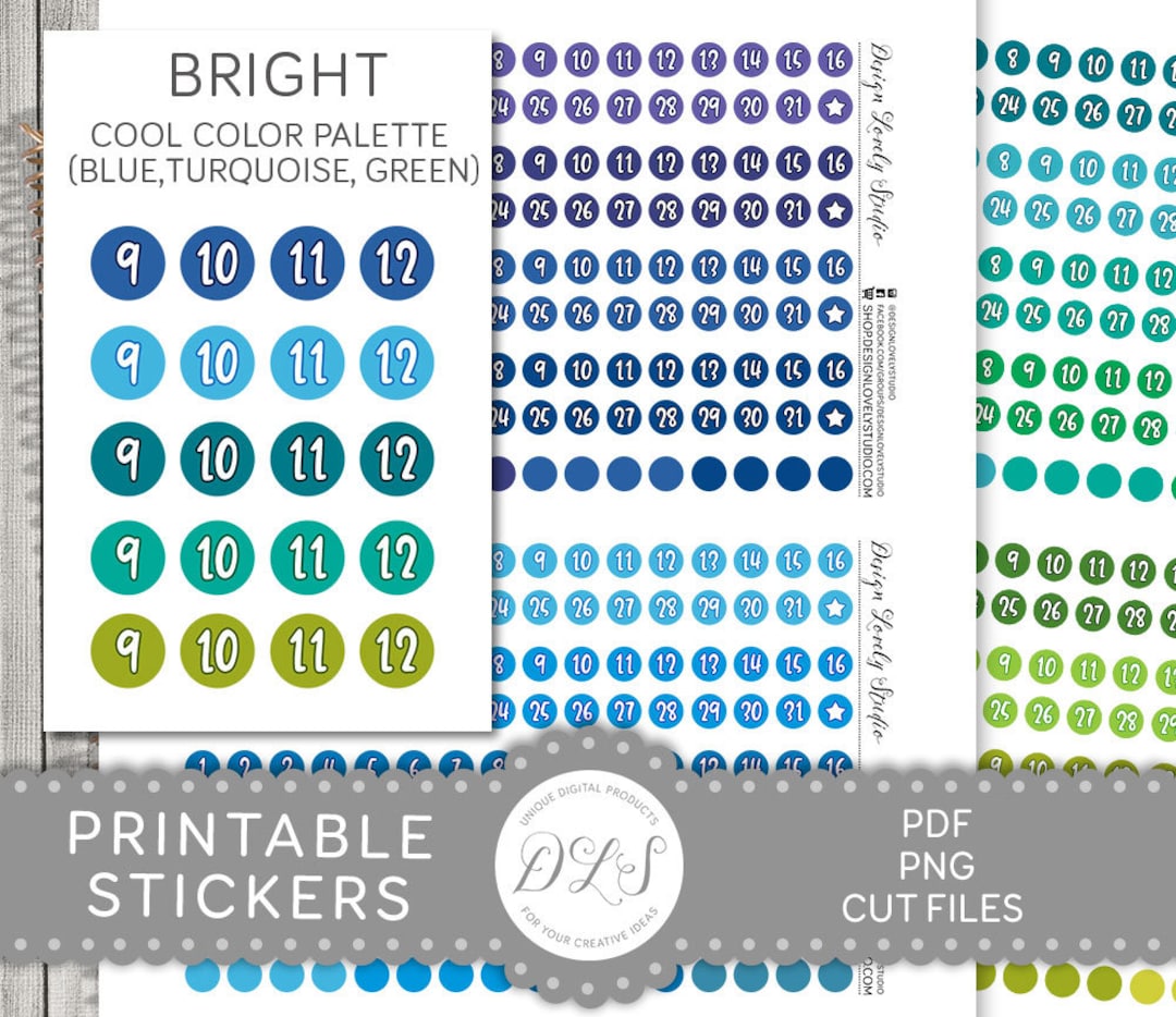 Printable DATE DOT Planner Stickers, Printable Date Cover Stickers ...