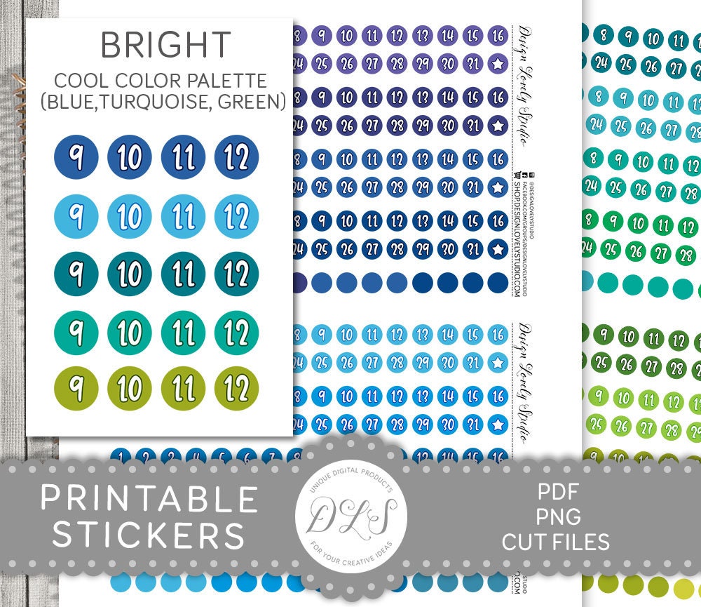 Printable DATE DOT Planner Stickers Printable Date Cover | Etsy