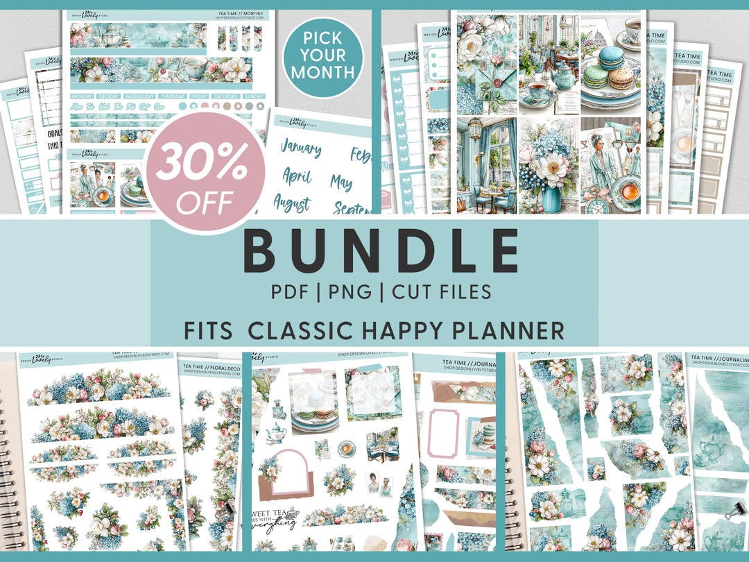 Glamour Tea Time Printable Planner Stickers Bundle – Weekly, Monthly ...