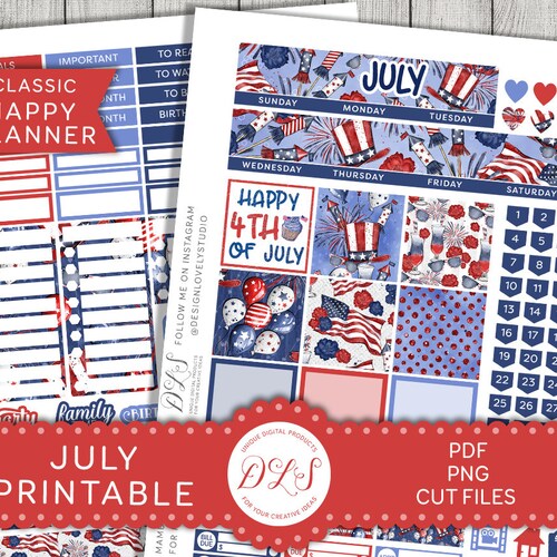 Printable 4th of July Planner Stickers Kit 4th of July Happy - Etsy