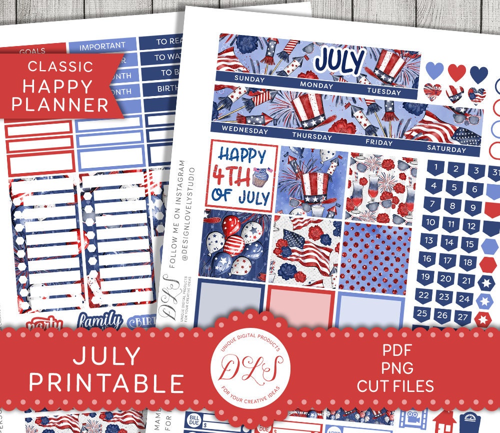 JULY Happy Planner Monthly Kit Printable July Monthly - Etsy