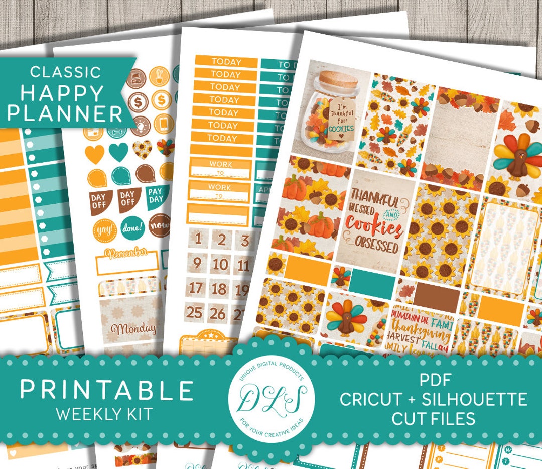 Thanksgiving Happy Planner Stickers Kit, Thanksgiving Printable Planner ...