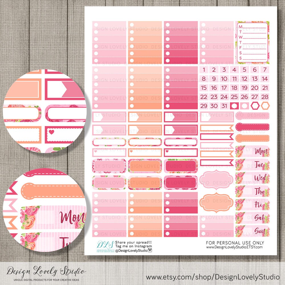 Printable Floral Planner Stickers Vertical Planner Stickers | Etsy