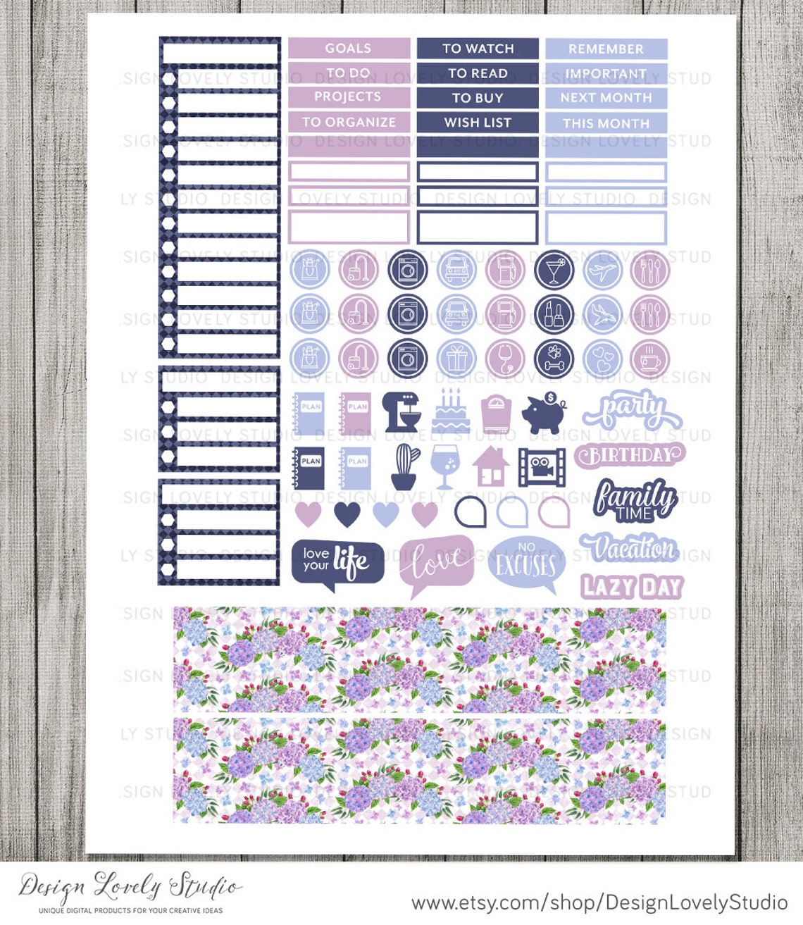 Printable Monthly Planner Stickers Kit Purple Floral Planner | Etsy