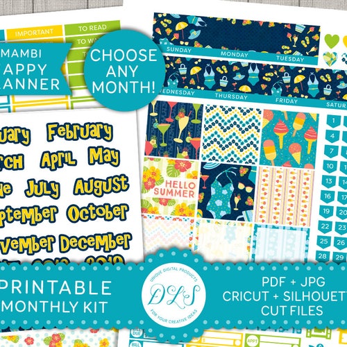 Printable JULY Monthly Stickers Kit Happy Planner July - Etsy
