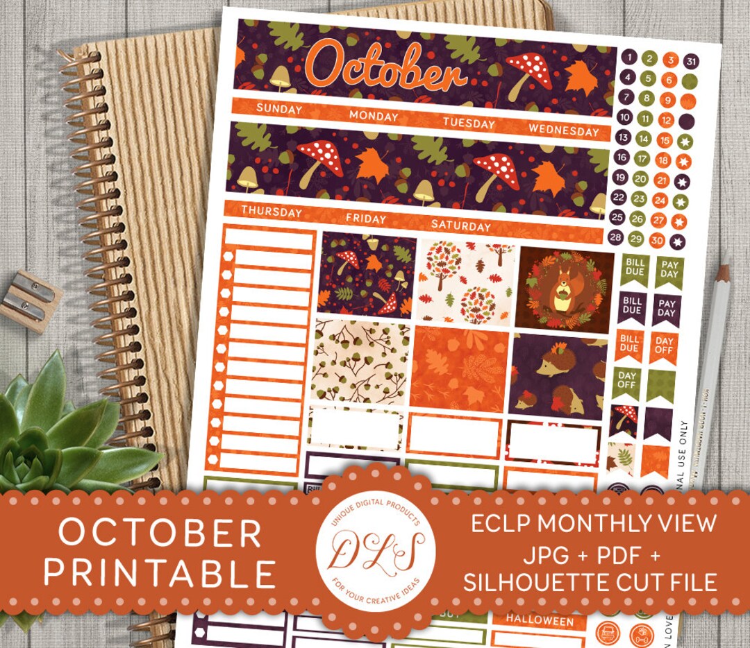 OCTOBER Monthly Kit Stickers for ECLP Fall Planner Autumn Stickers ...