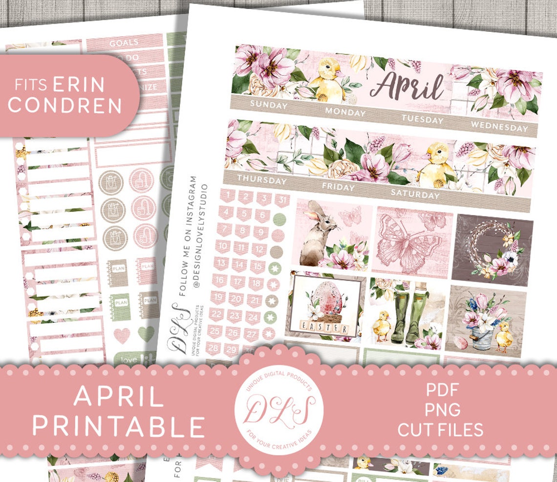 APRIL Sticker Kit April Printable Planner Stickers for Erin - Etsy