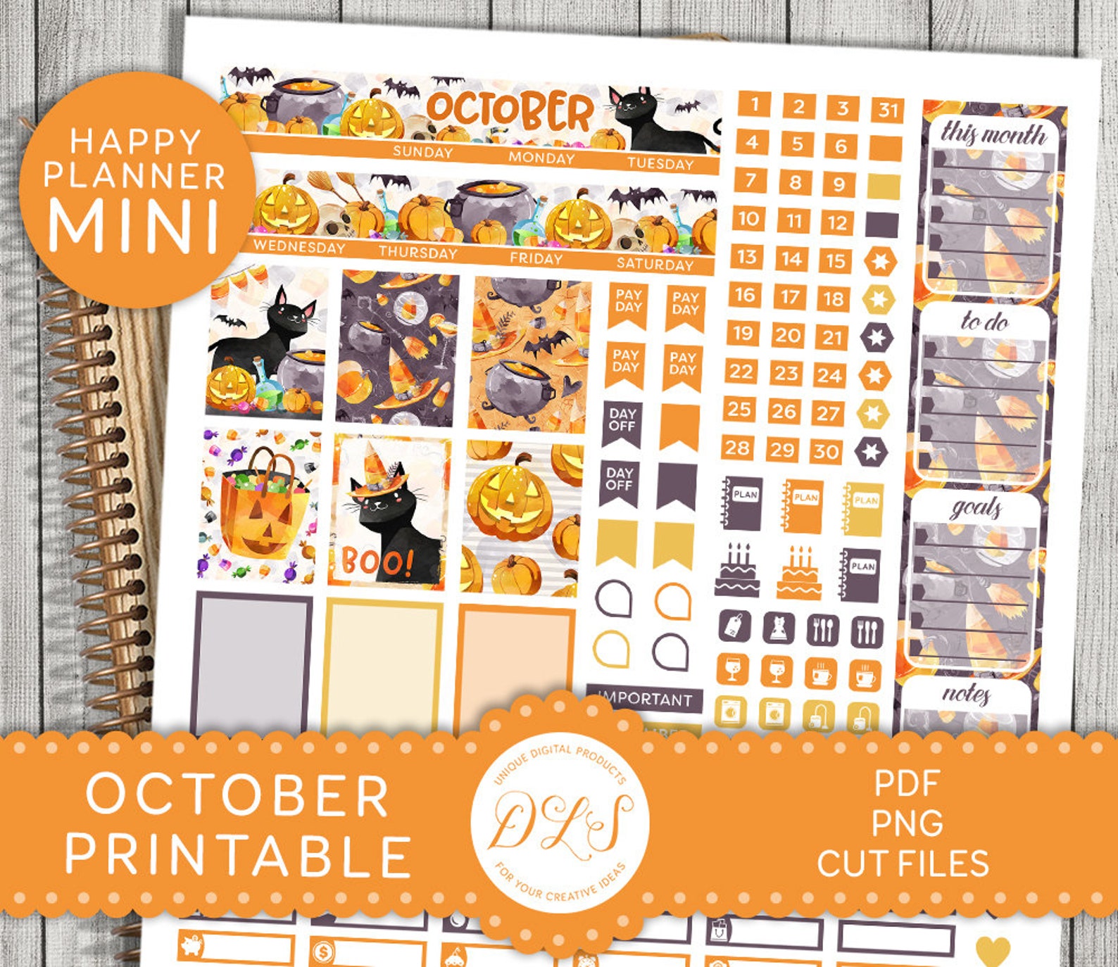 Printable OCTOBER Monthly Stickers Kit, Printable Halloween Planner ...