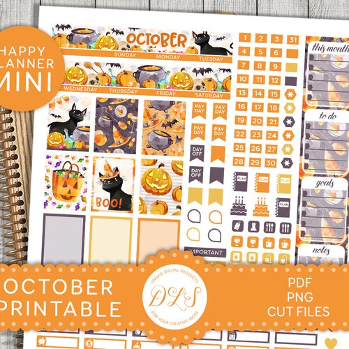 Printable OCTOBER Monthly Stickers Kit Printable Halloween - Etsy