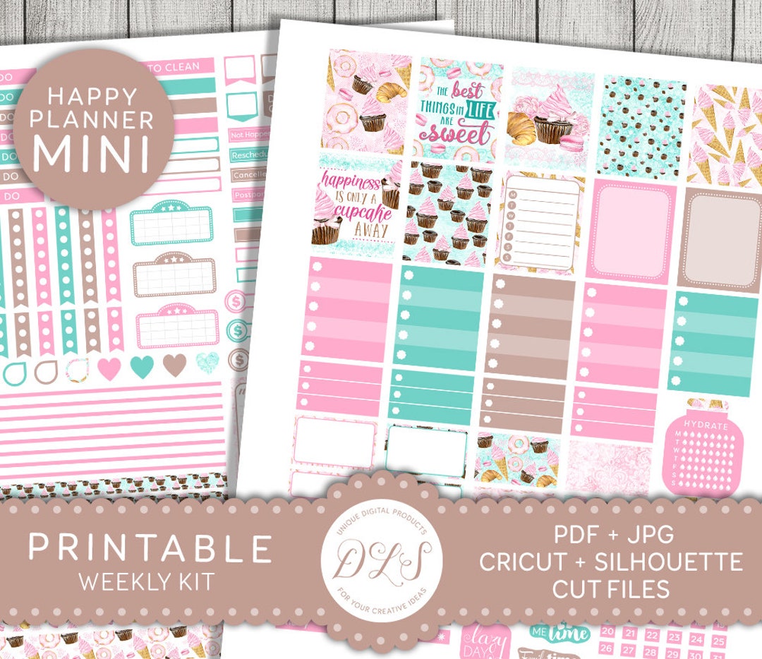 Printable Mini Happy Planner Stickers, Pastel Planner Stickers, Cupcake ...