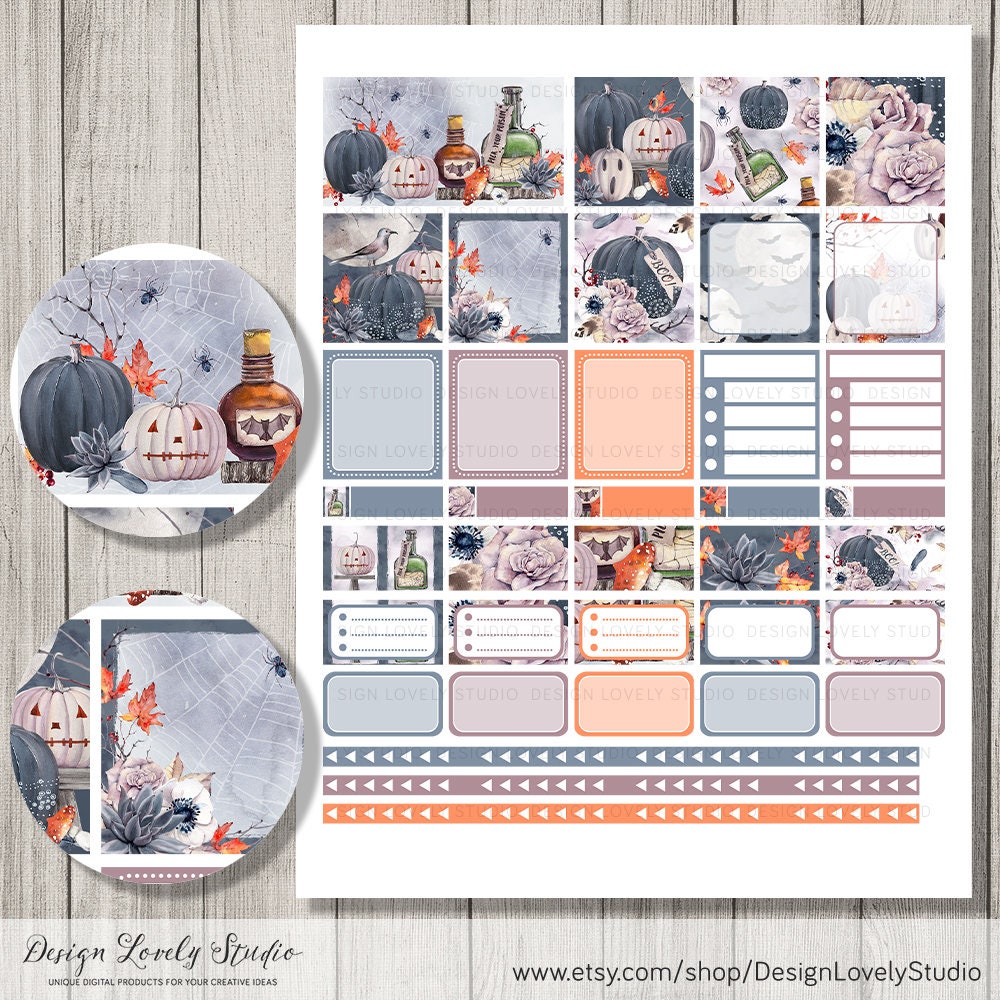 Printable Halloween Planner Stickers Kit October Weekly | Etsy