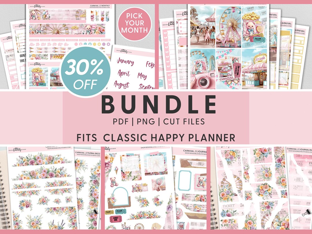 Carnival Printable Planner Stickers Bundle, Monthly, Weekly, and ...